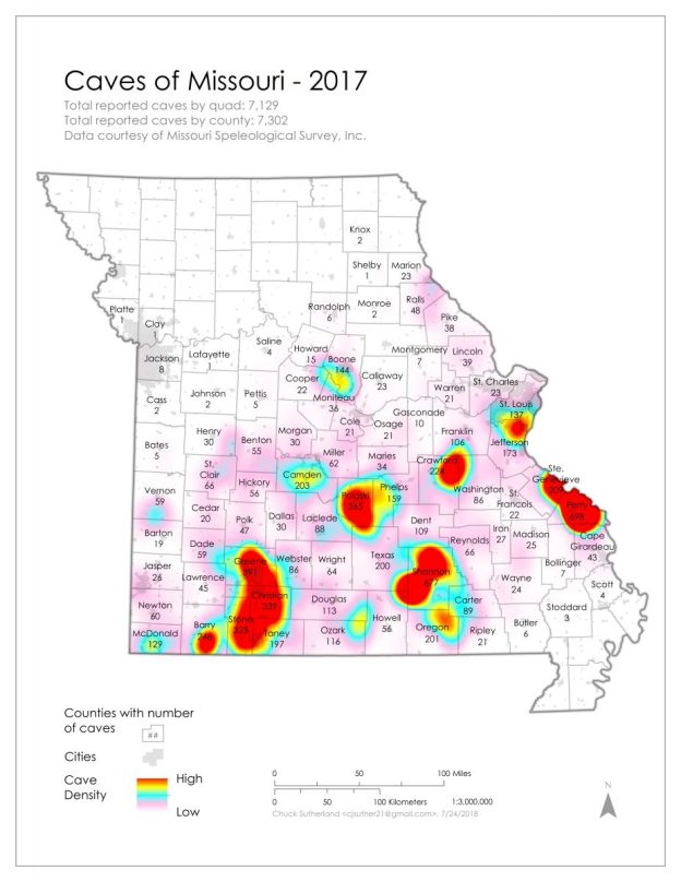Missouri Cave Density Map | Missouri Speleological Survey